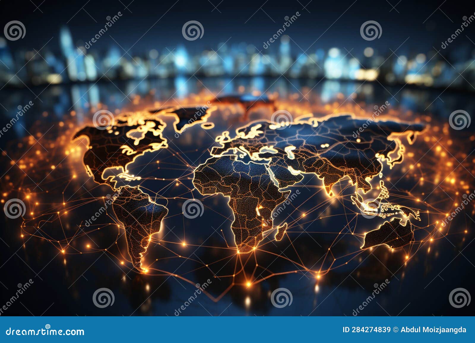 Global Information Web, World Map with Glowing Lines Symbolizing ...