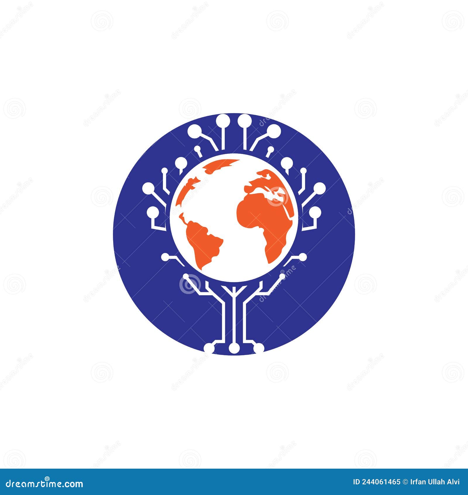 World Tech Vector Logo Design Template. Globe and Tech Tree Icon Design ...