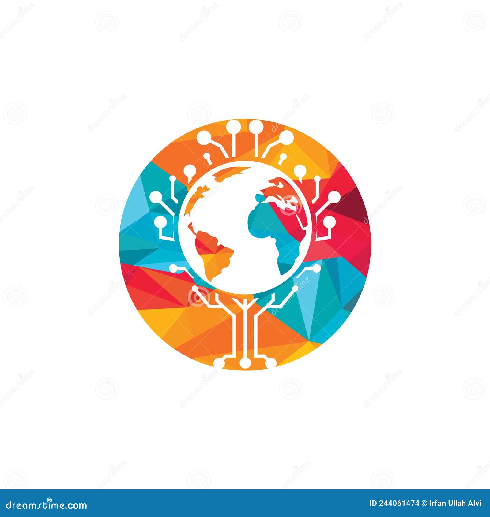 World Tech Vector Logo Design Template. Globe and Tech Tree Icon Design ...