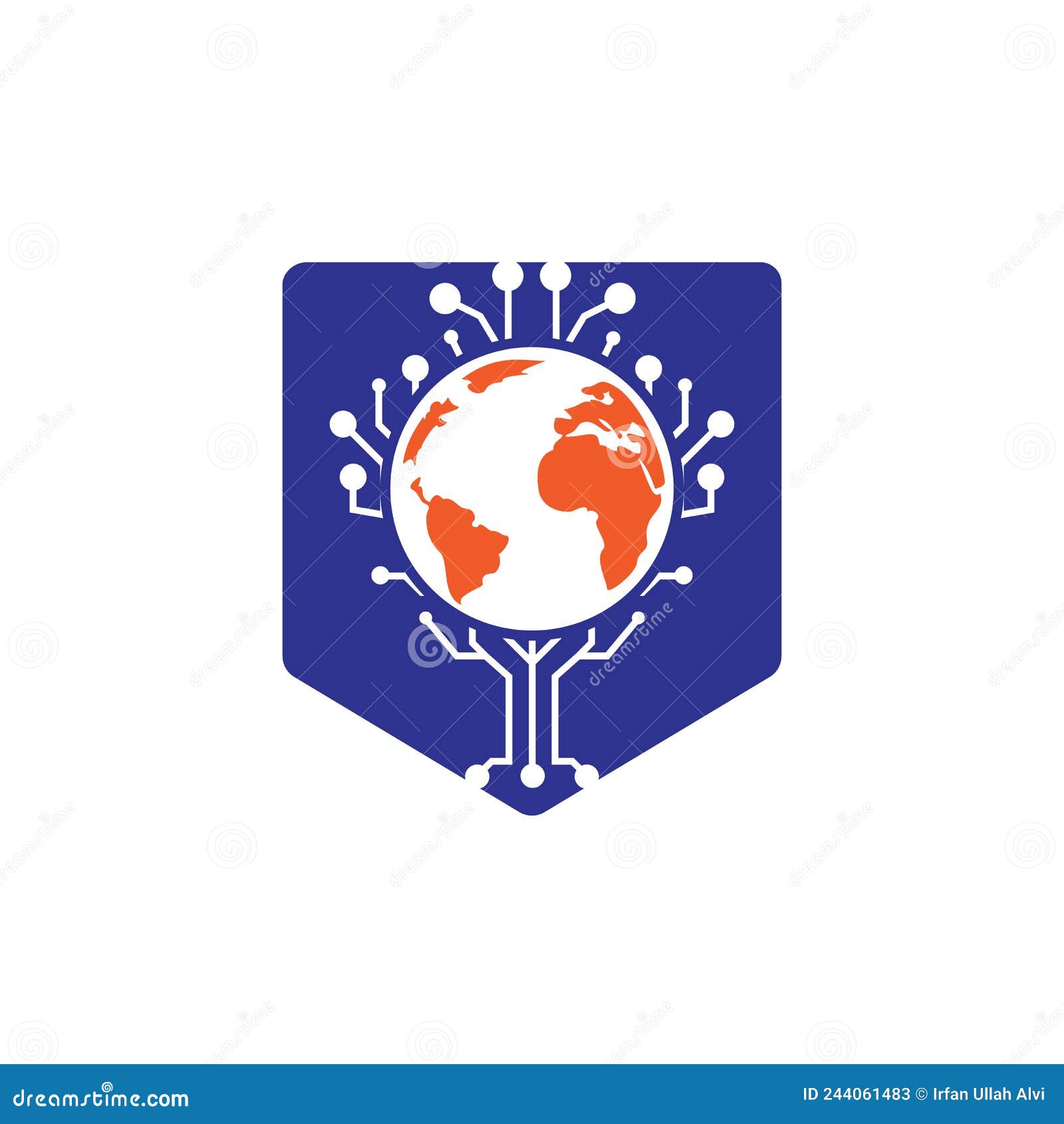 World Tech Vector Logo Design Template. Globe and Tech Tree Icon Design ...