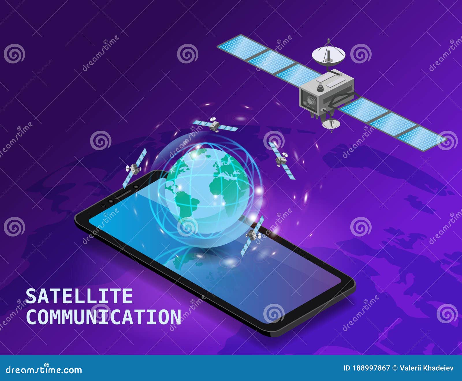 Global Internet Satellite Communication. Satellites Flying Orbital upon ...
