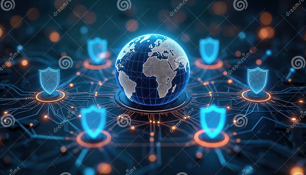 Global Internet Security Concept. Glowing Globe Surrounded by ...