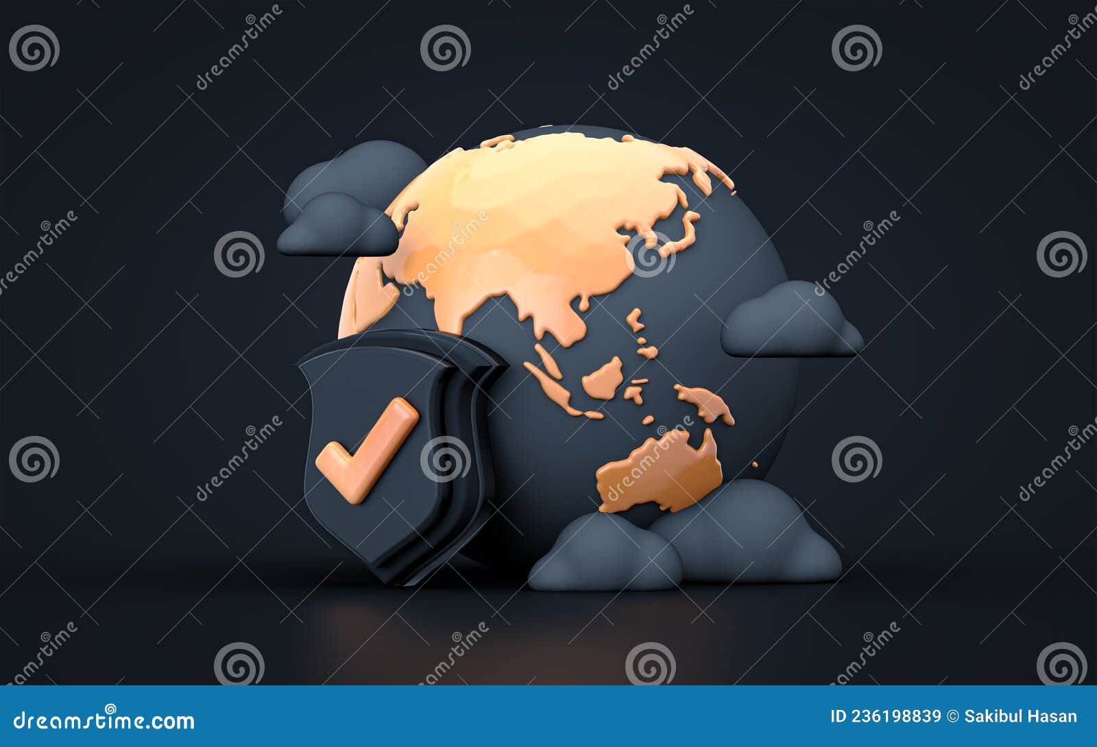 Global Internet Security Shield Check Mark and Cloud Dark Iconic ...