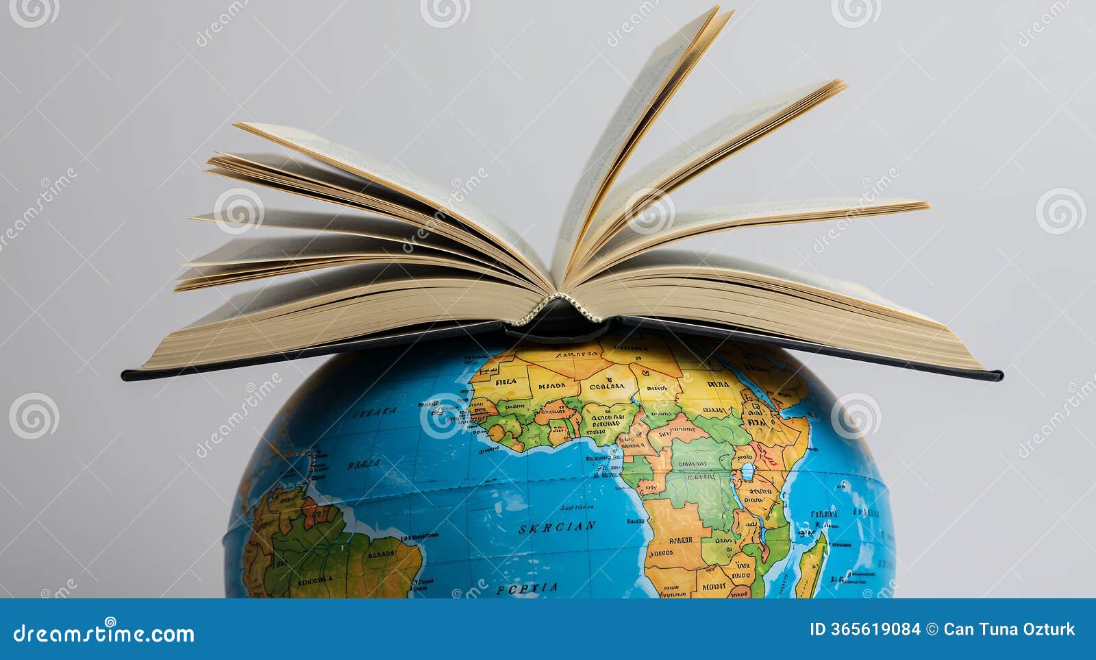 Open Geography Book With Afrika's Map, Magnifying Glass, Pocket Watch ...