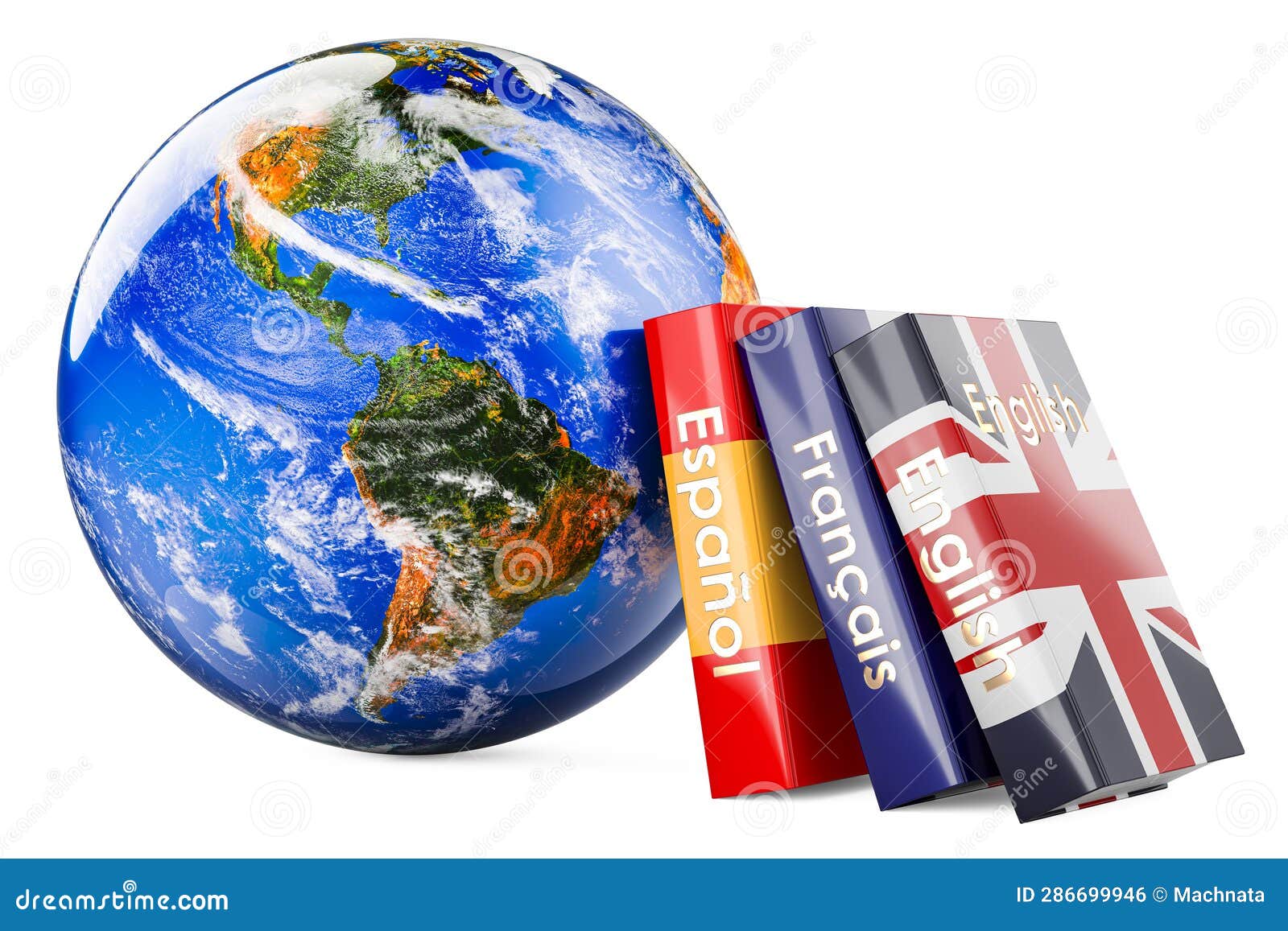 Global Language Learning, Concept. Textbooks or Dictionaries with Earth ...