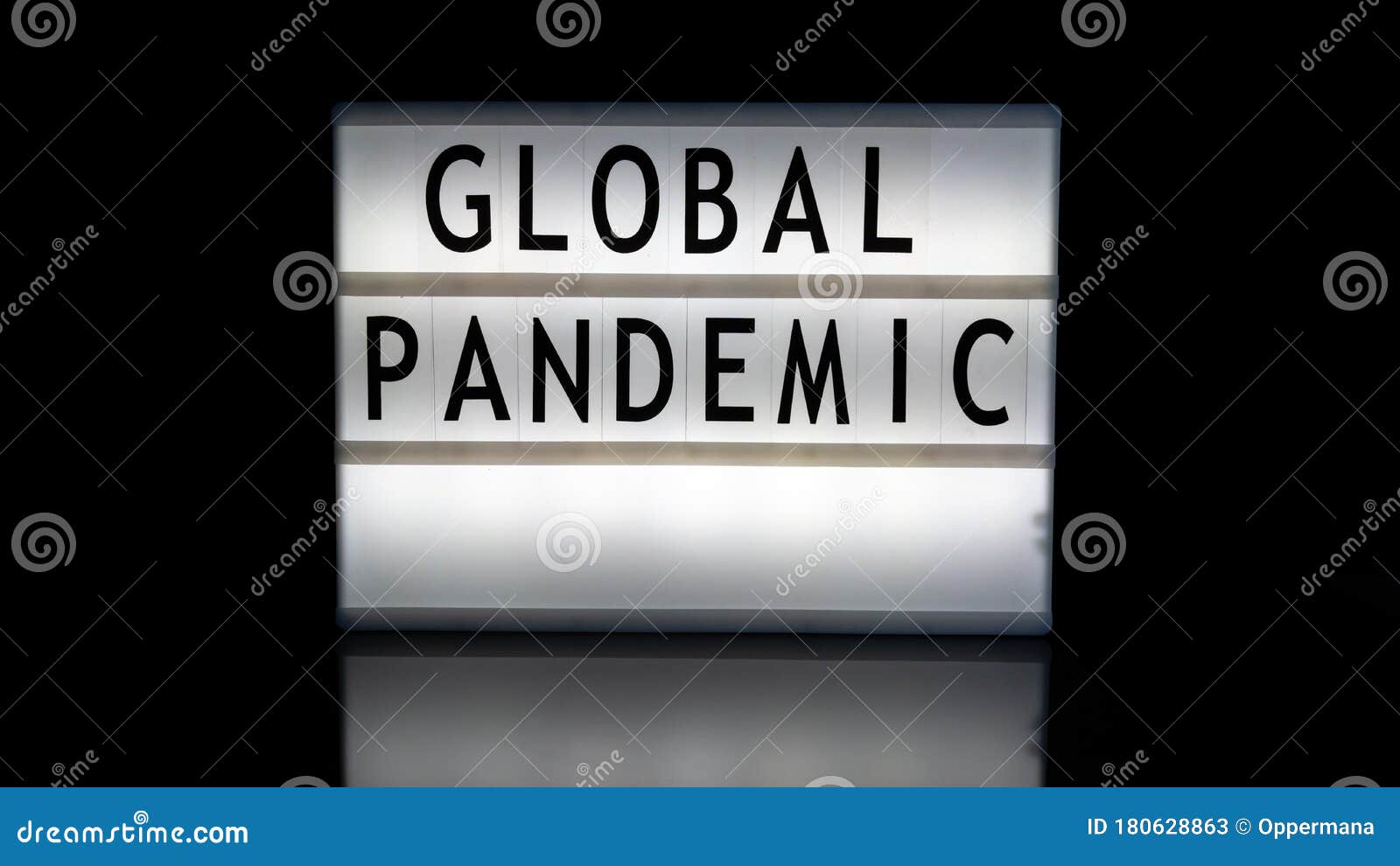 Global Letters on a Light Box on Reflective Surface Stock Image - Image ...
