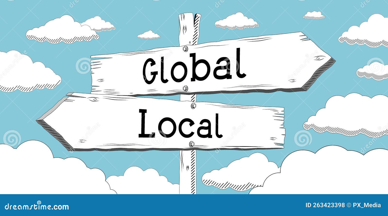 Global, Local - Outline Signpost with Two Arrows Stock Illustration ...