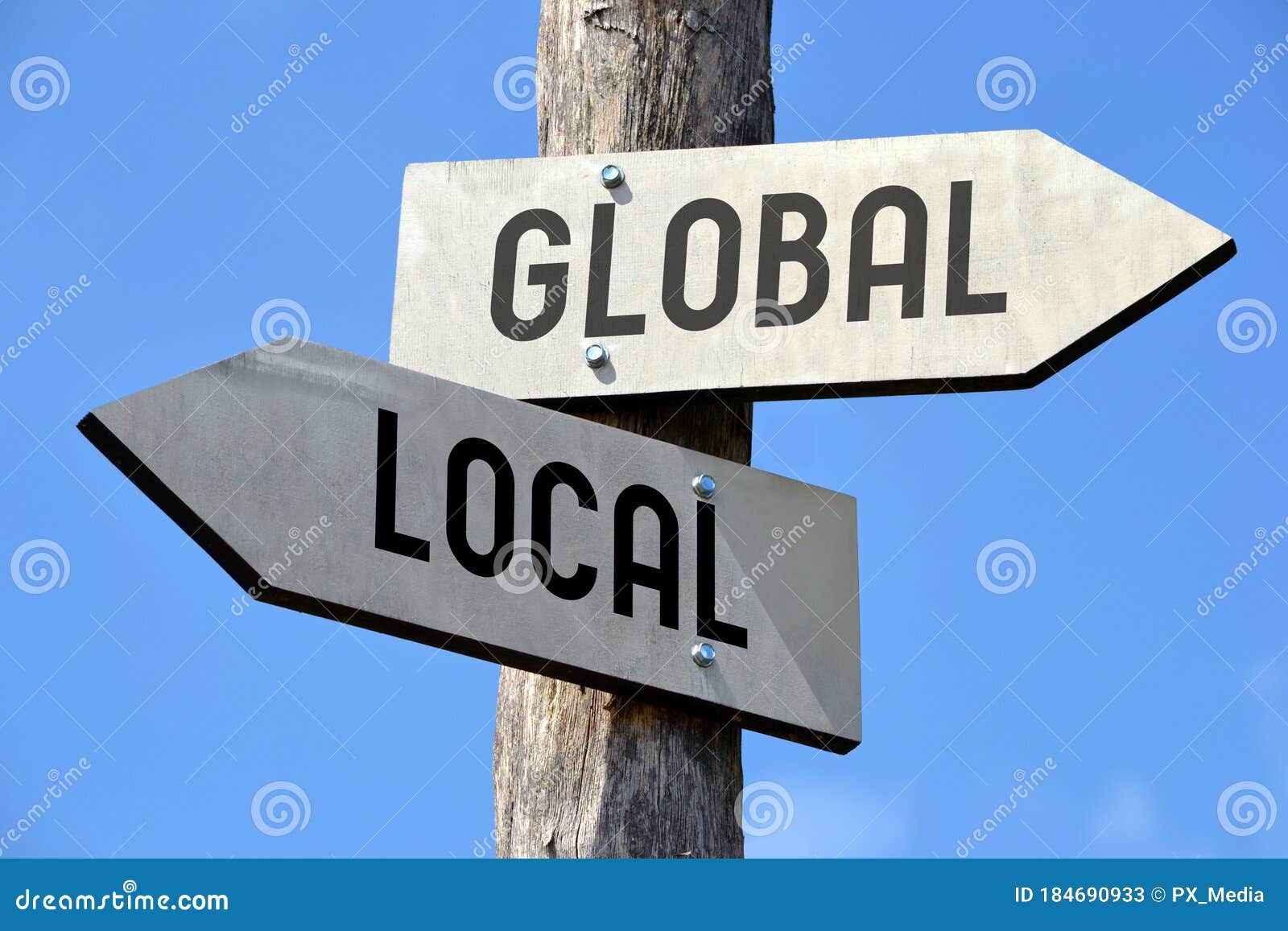 Global and Local - Wooden Signpost Stock Image - Image of business ...