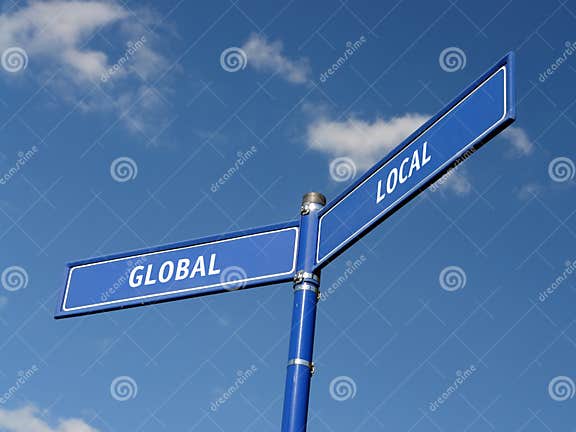 Global and local signpost stock image. Image of option - 3313741