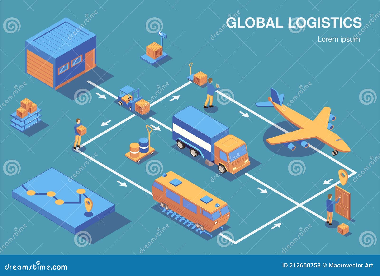 Global Logistics Isometric Flowchart Stock Vector - Illustration of ...