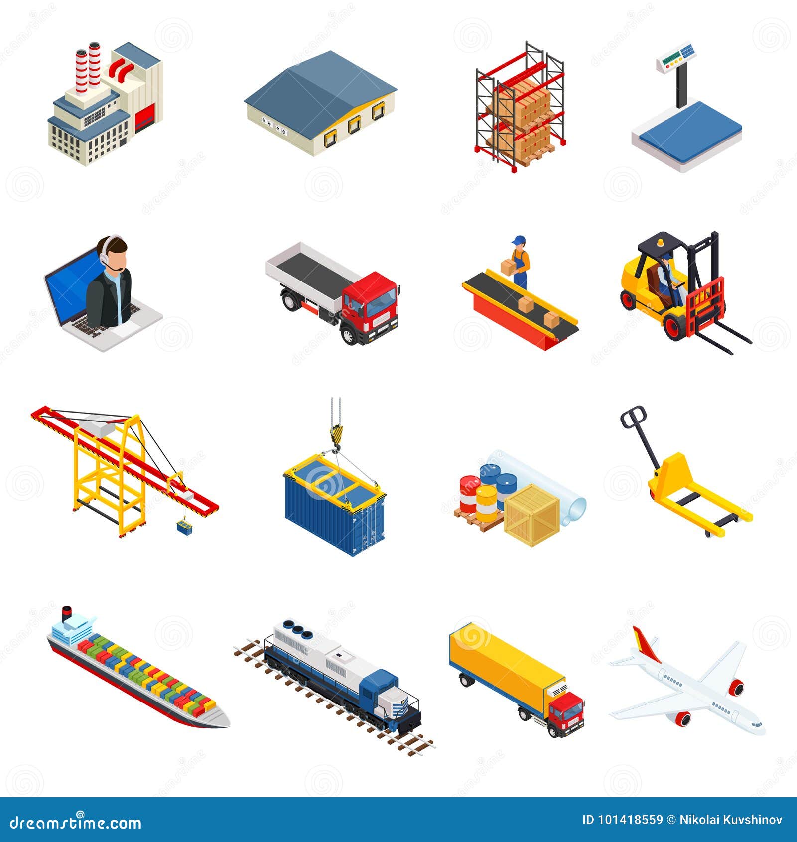 Global Logistics Isometric Icons Set of Different Transportation ...