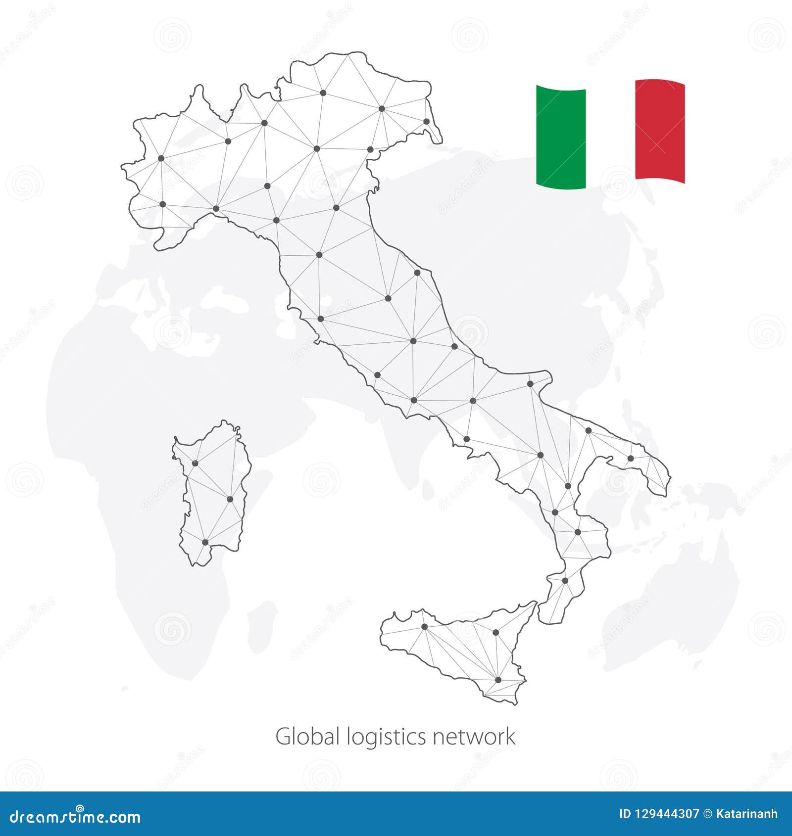Global Logistics Network Concept. Communications Network Map Italy on ...