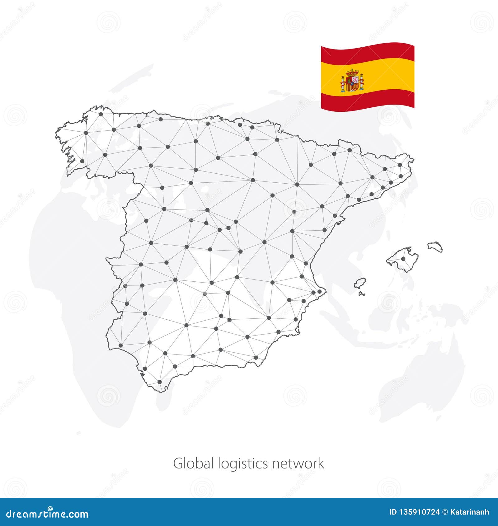 Global Logistics Network Concept. Communications Network Map Spain on ...
