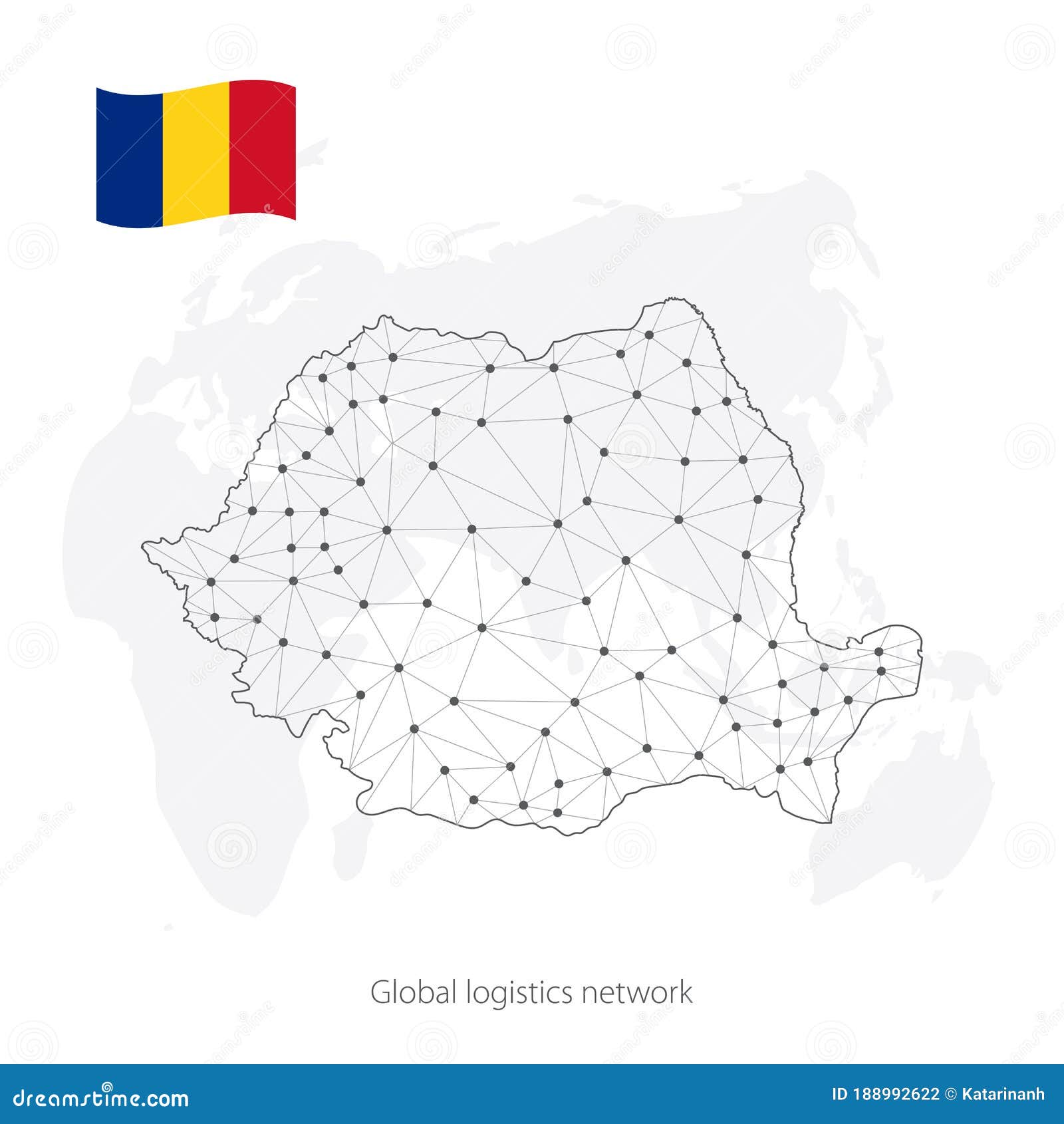 Global Logistics Network Concept. Communications Network Map Romania on ...