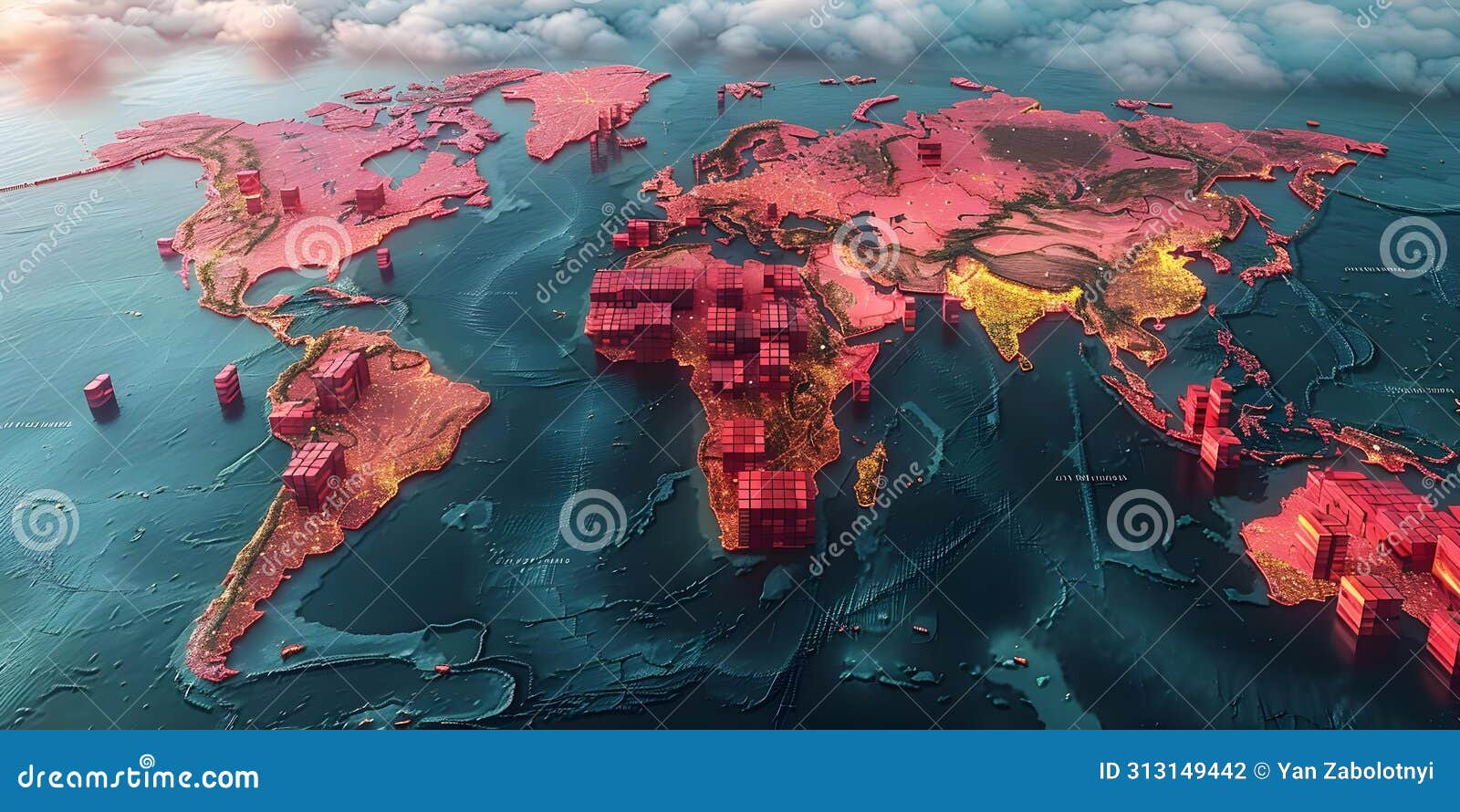 Global Logistics Network Concept With World Map And Cargo Containers ...