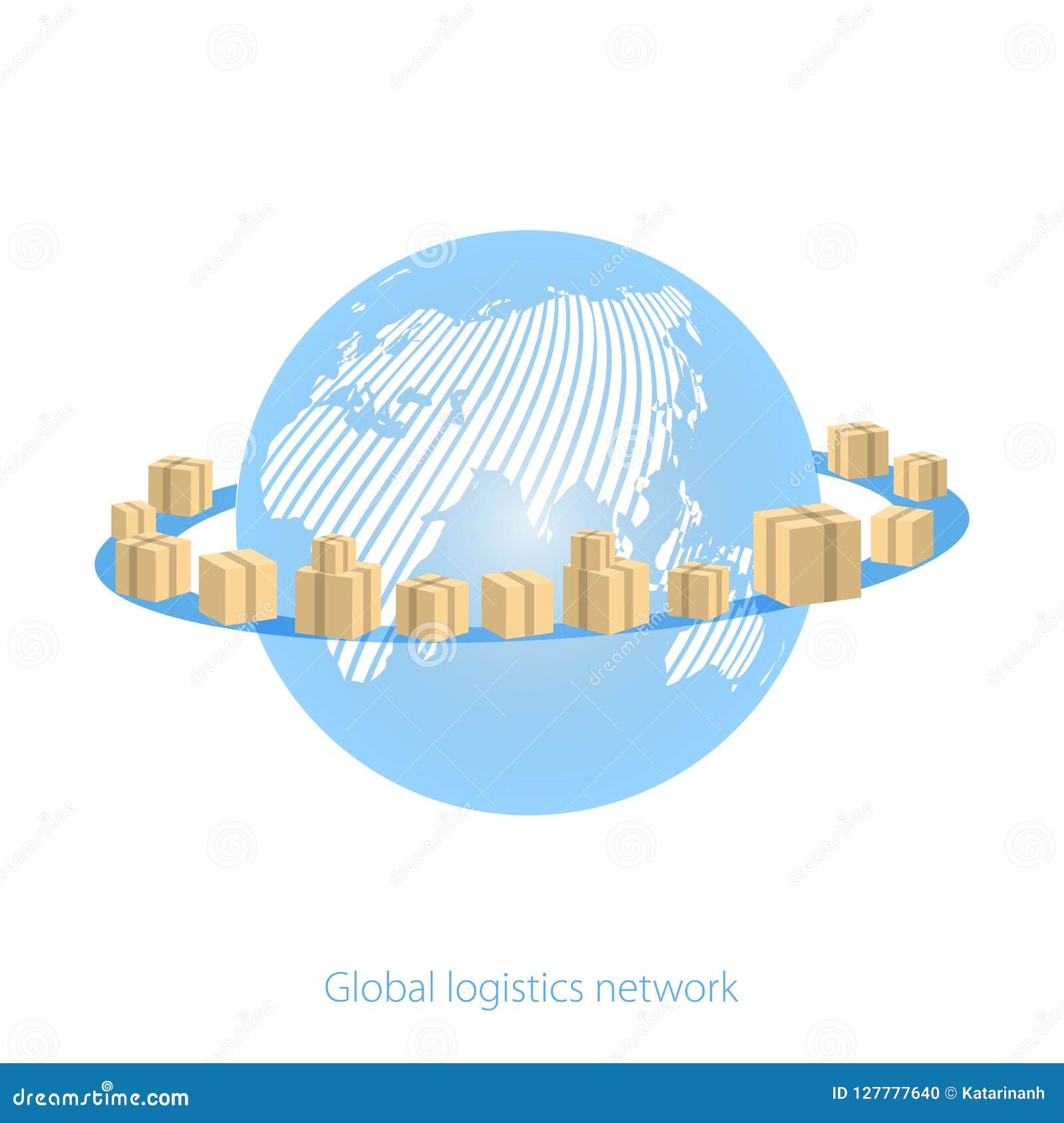 Global Logistics Network. Earth Globe Surrounded by Cardboard Boxes ...