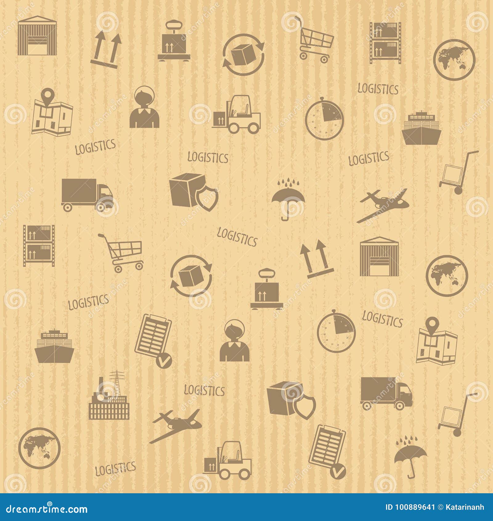 Global Logistics Network Pattern. Vector Logistics Icons on Cardboard ...