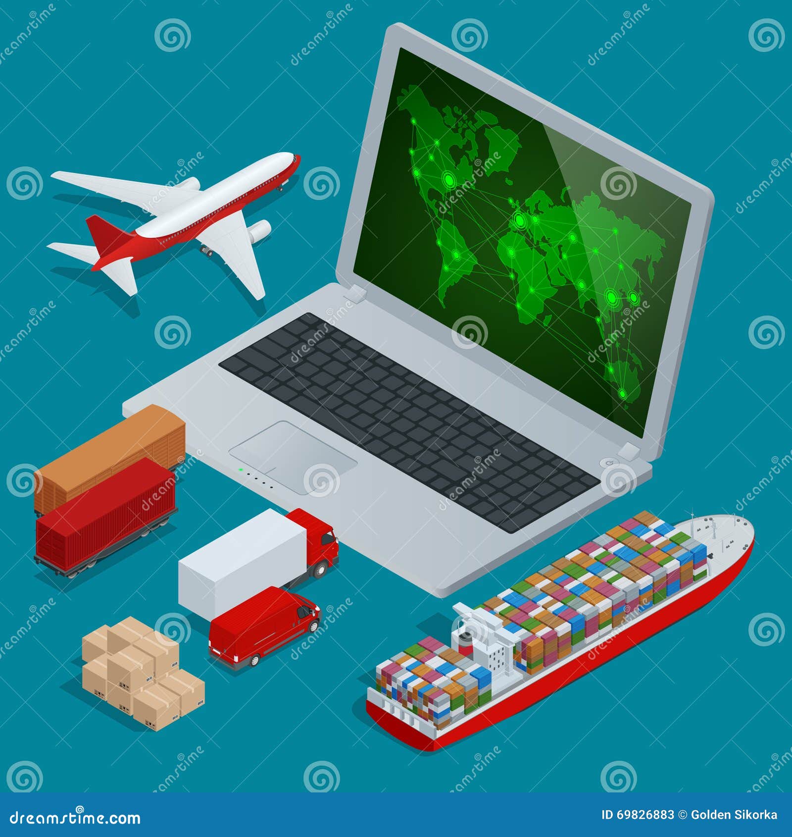 Global Logistics Network Web Site Concept Flat 3d Isometric Vector ...