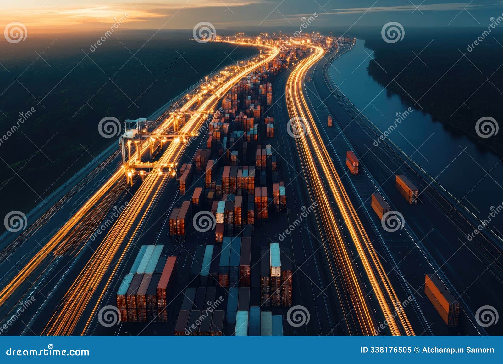 Global Logistics Pathways and Transport Networks at Sunset Stock Image ...