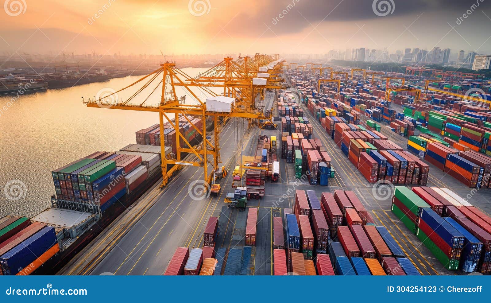 Global Logistics Port with Containers Stock Image - Image of loading ...