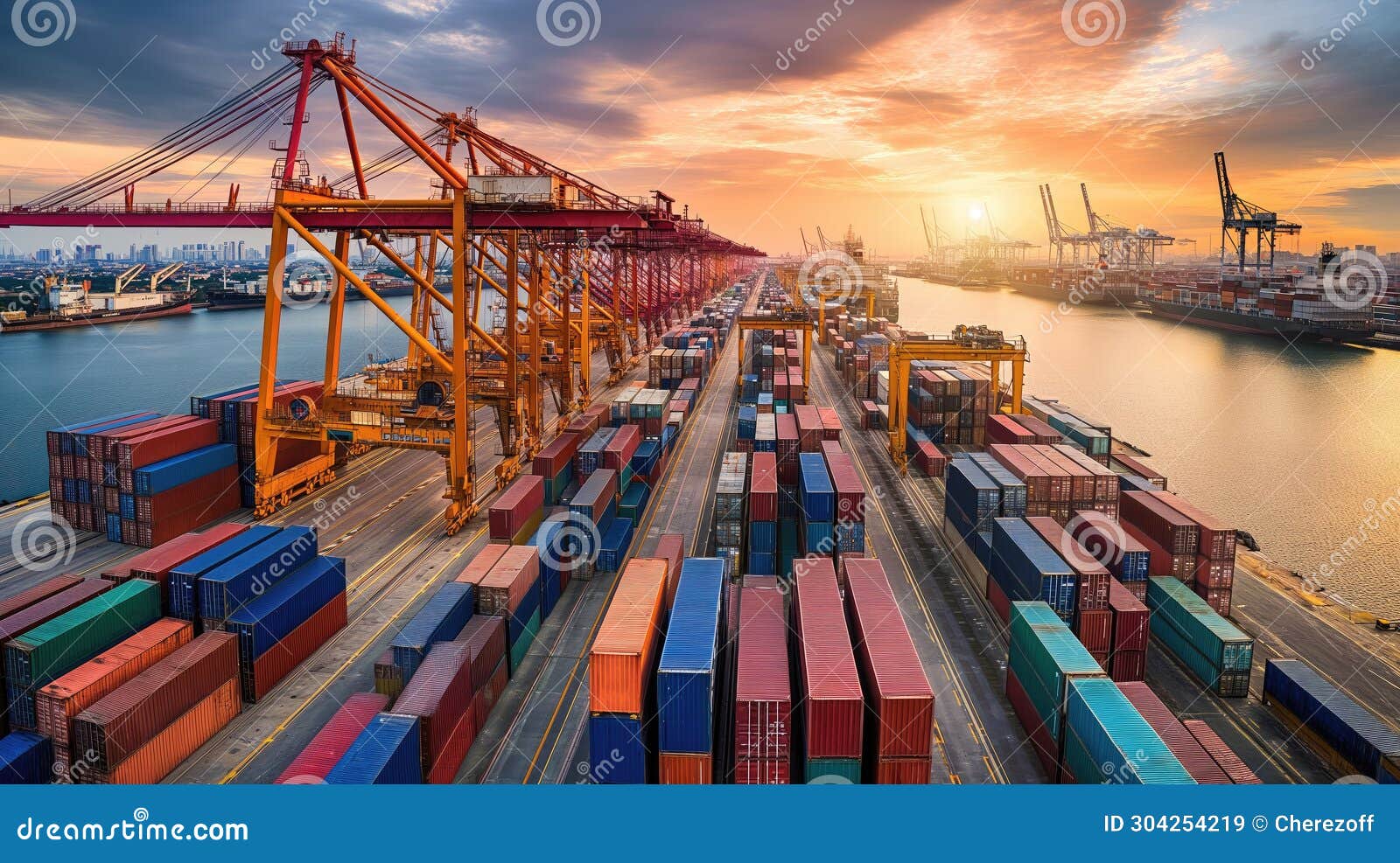 Global Logistics Port with Containers Stock Image - Image of shipyard ...