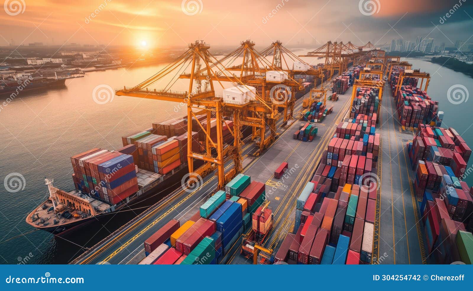 Global Logistics Port with Containers Stock Photo - Image of business ...