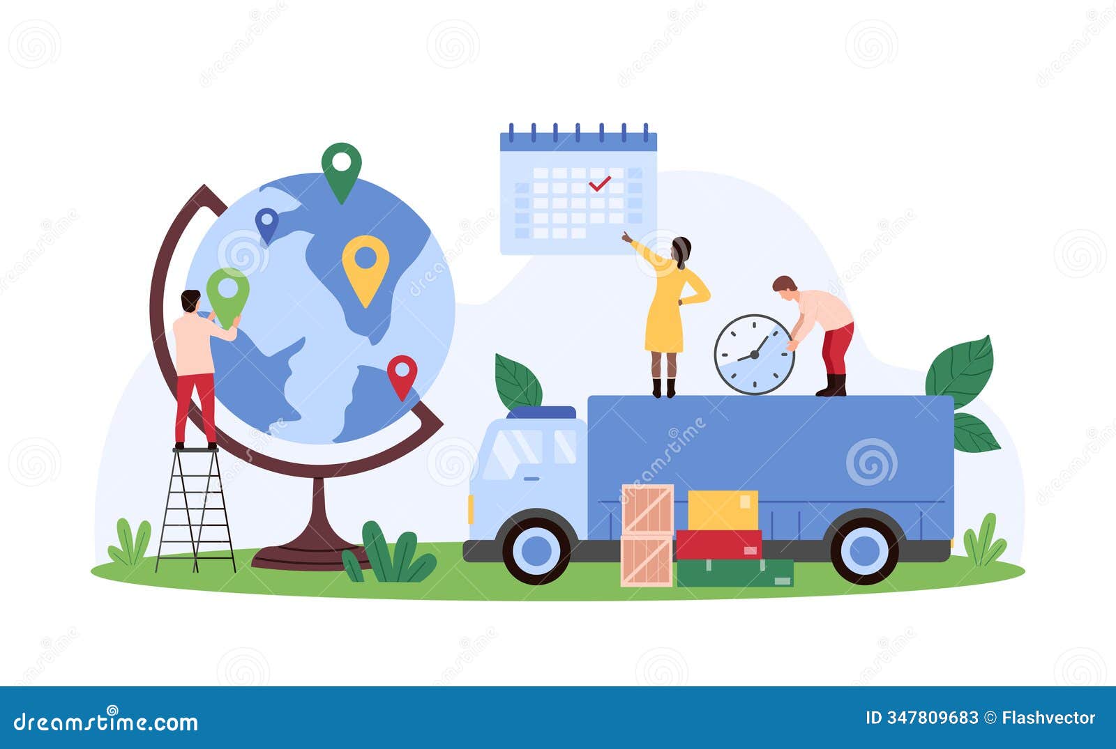 Global Logistics and World Map Coverage, Tiny People Consulting on Time of Delivery Stock ...