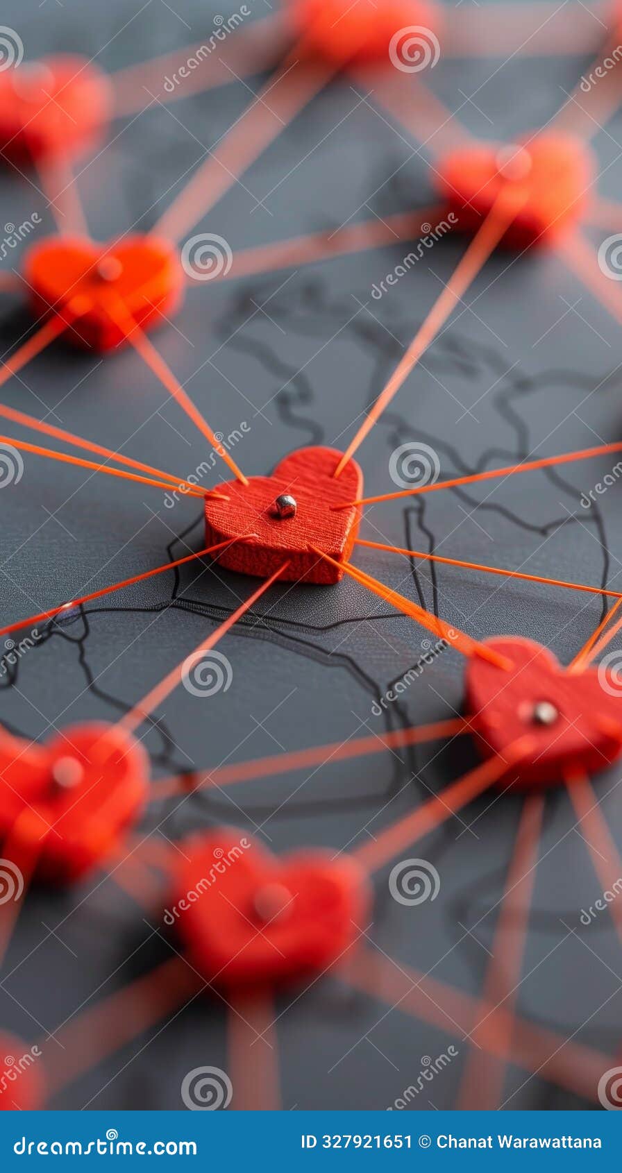 Global Love Connection Red Hearts Interconnected on World Map with ...