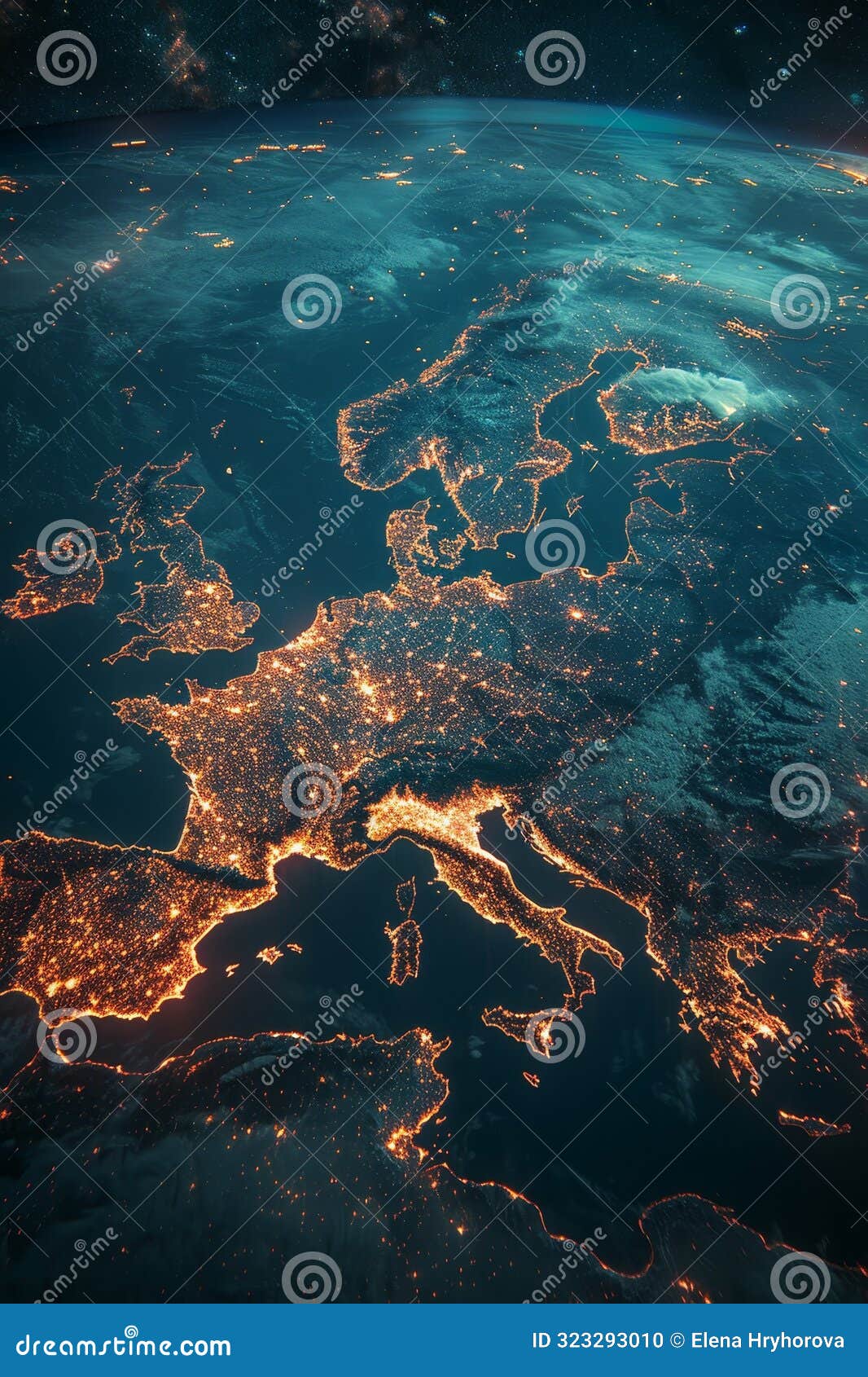 Global Map with Bright Connections, Night Scene, Representing Global ...