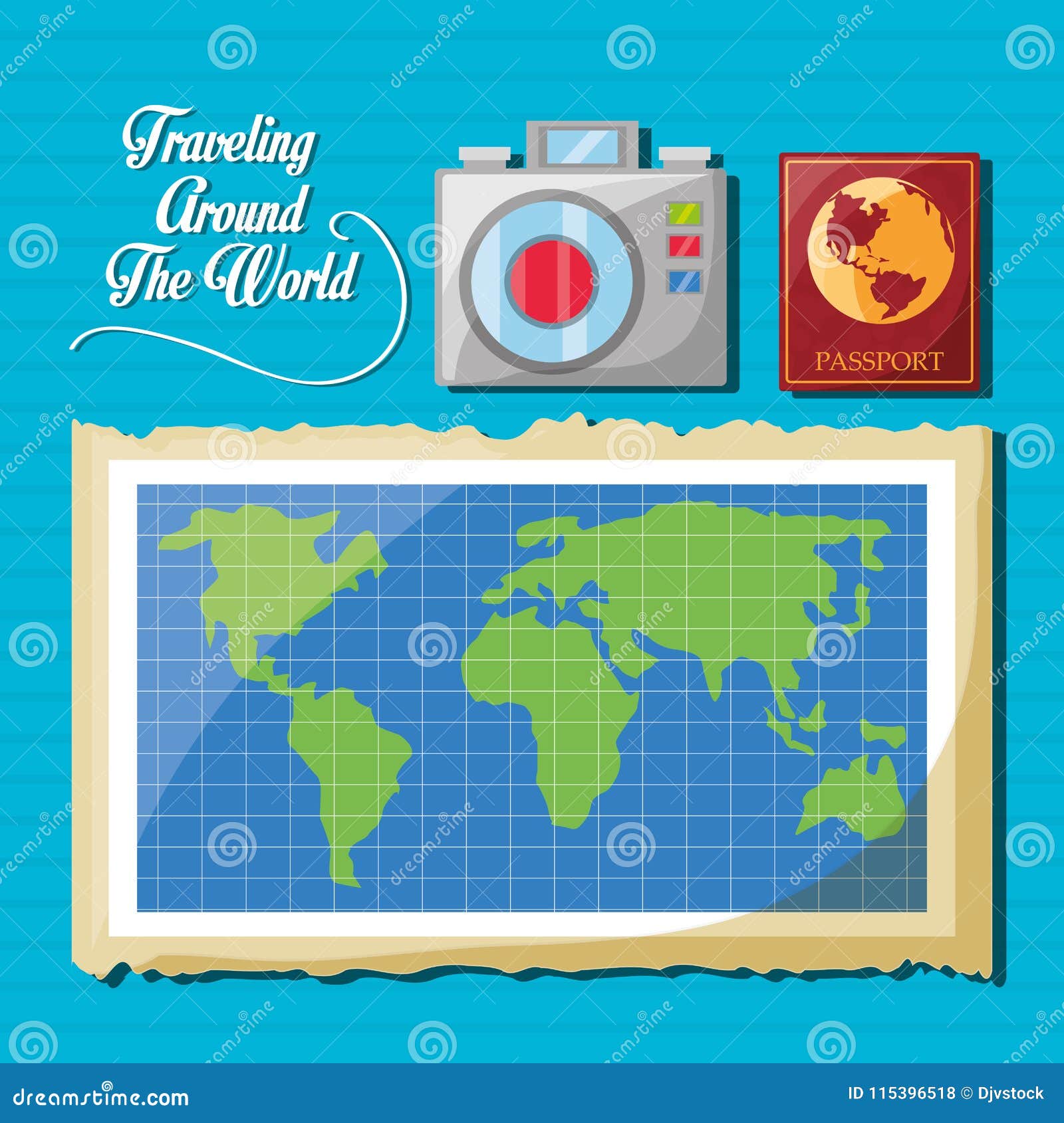 Global Map with Camera and Passport Stock Vector - Illustration of ...