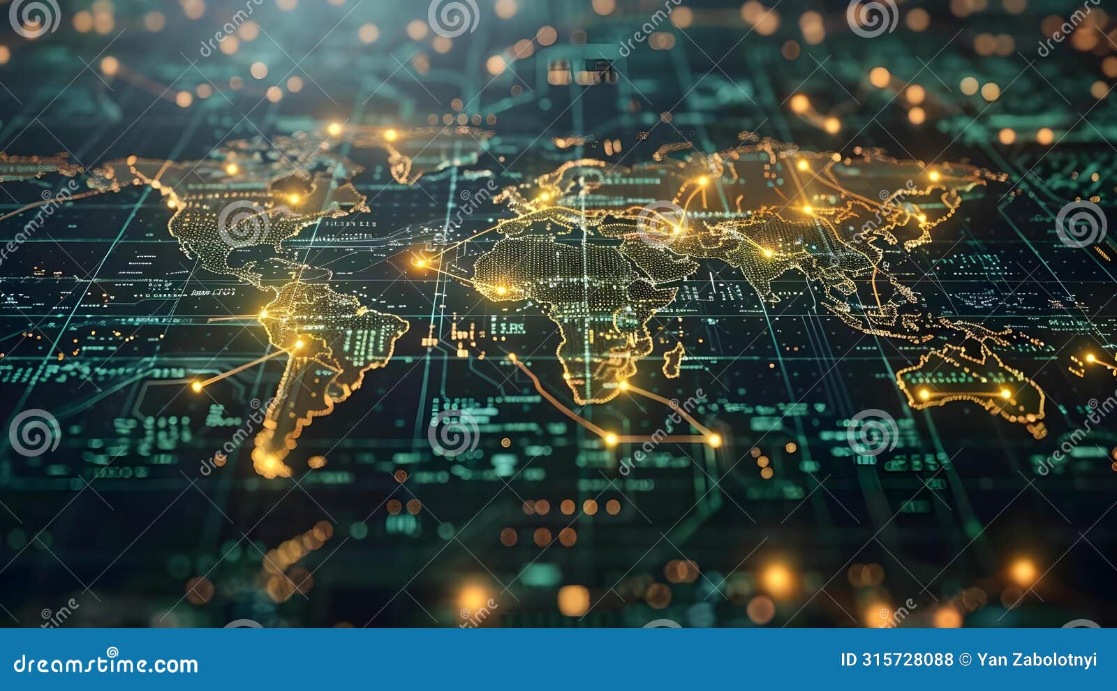 Global Map with Digital Circuit Board Overlay Symbolizing Electronic ...