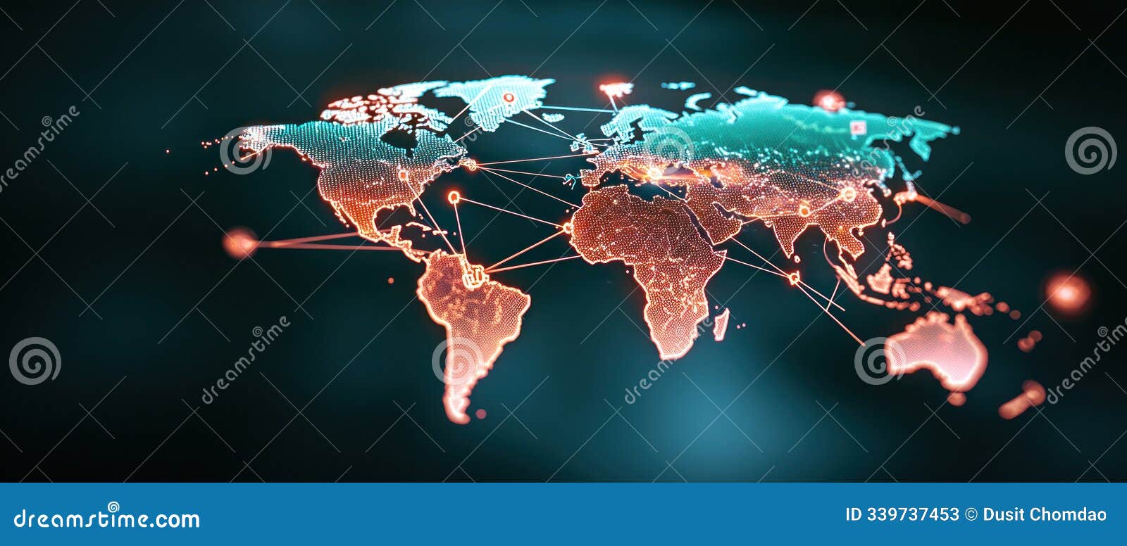 Global Map Displayed on Digital Screen with Highlighted Connections ...
