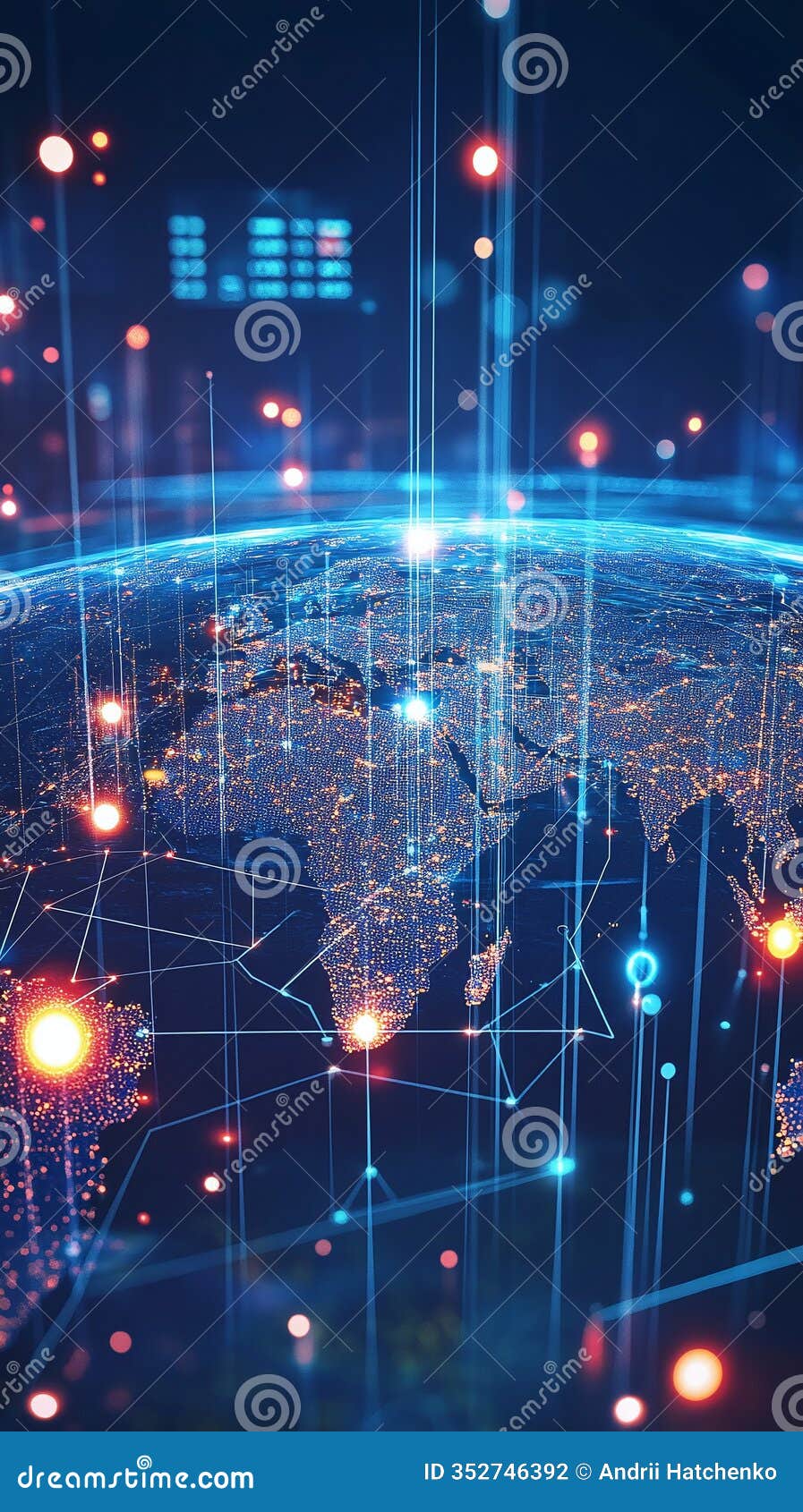 Global Map Glowing with Fintech Innovation Hubs and Data Points. Stock ...