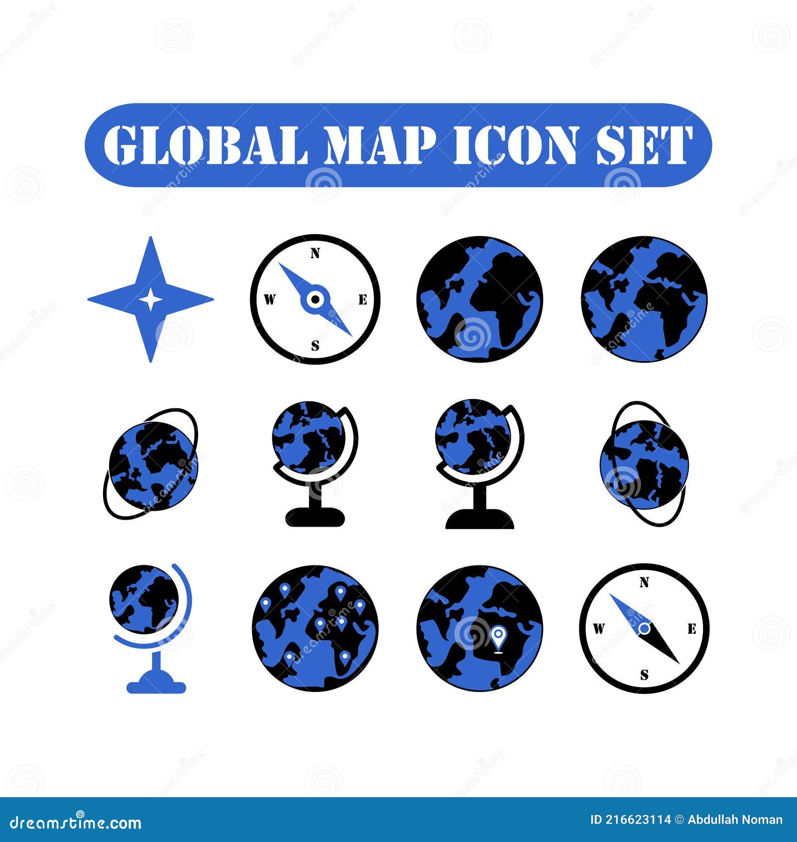 Global map icon set stock vector. Illustration of planet - 216623114