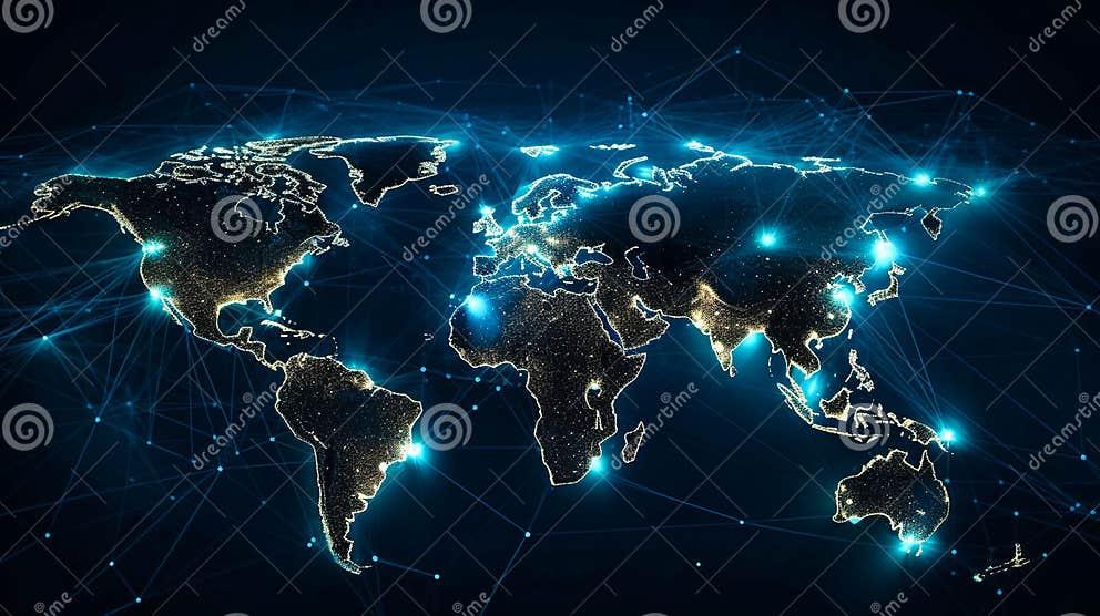 Global Map with Interconnected Points Digital Stock Image - Image of ...