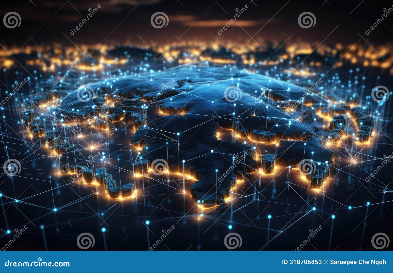 Global Map Network of Cloud Computing Digital Lines Connecting ...