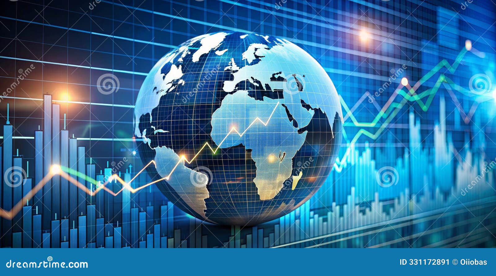 Global Market Growth with Globe and Charts Stock Illustration ...