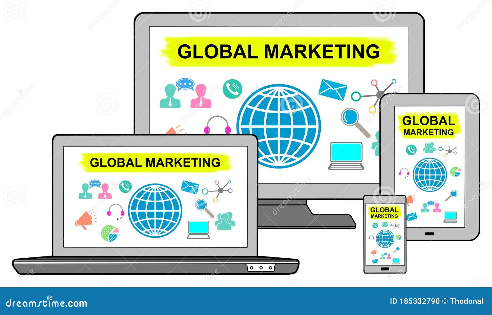 Global Marketing Concept on Different Devices Stock Illustration ...