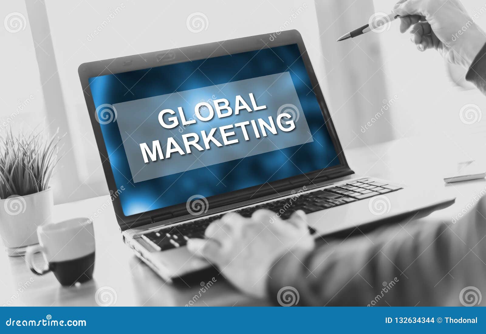 Global Marketing Concept on a Laptop Screen Stock Photo - Image of ...