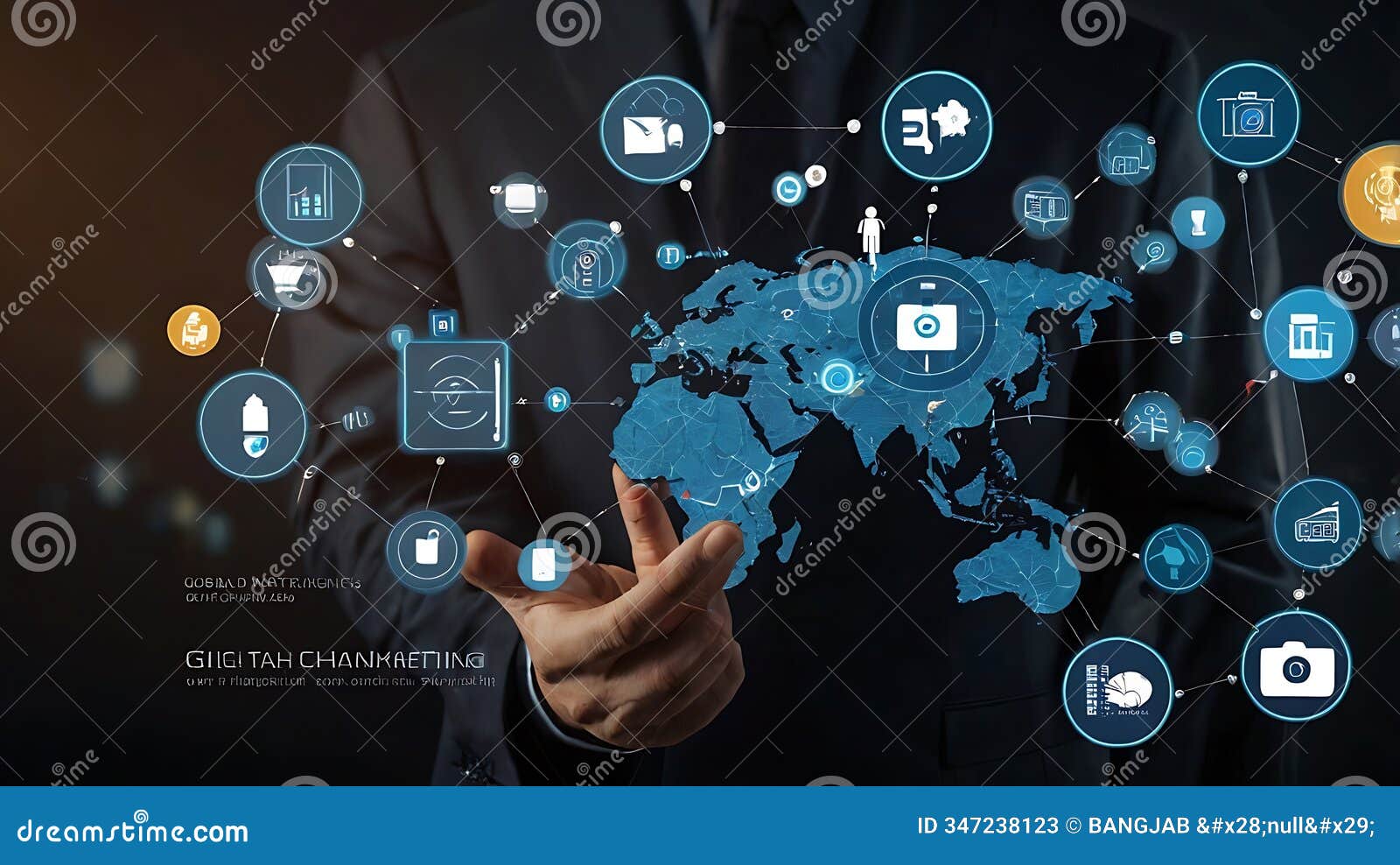 Global Marketing Strategy Visualized on a World Map Stock Illustration ...