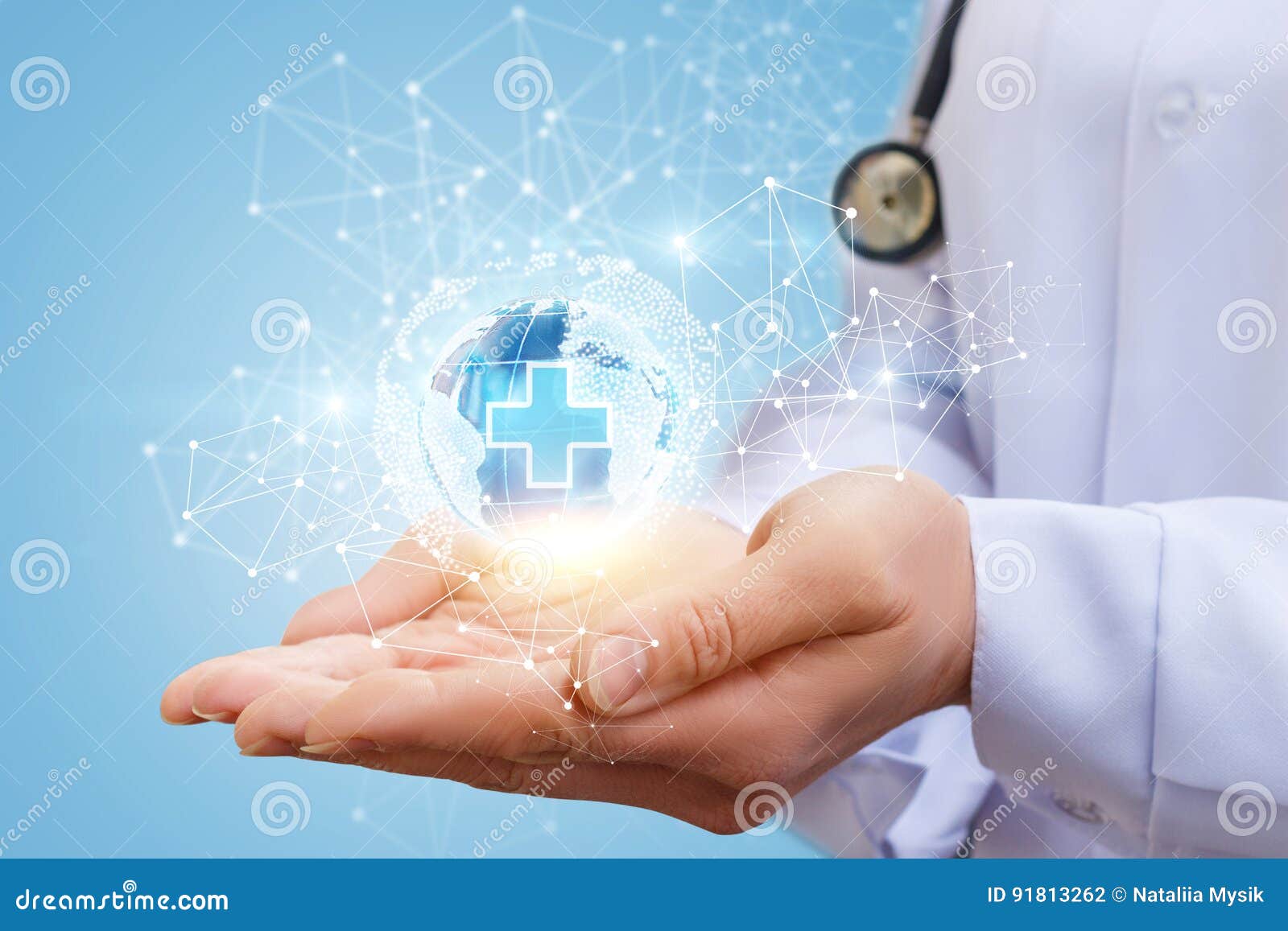 Medical Network Connection On The Virtual Touch Screen And Doctor With ...