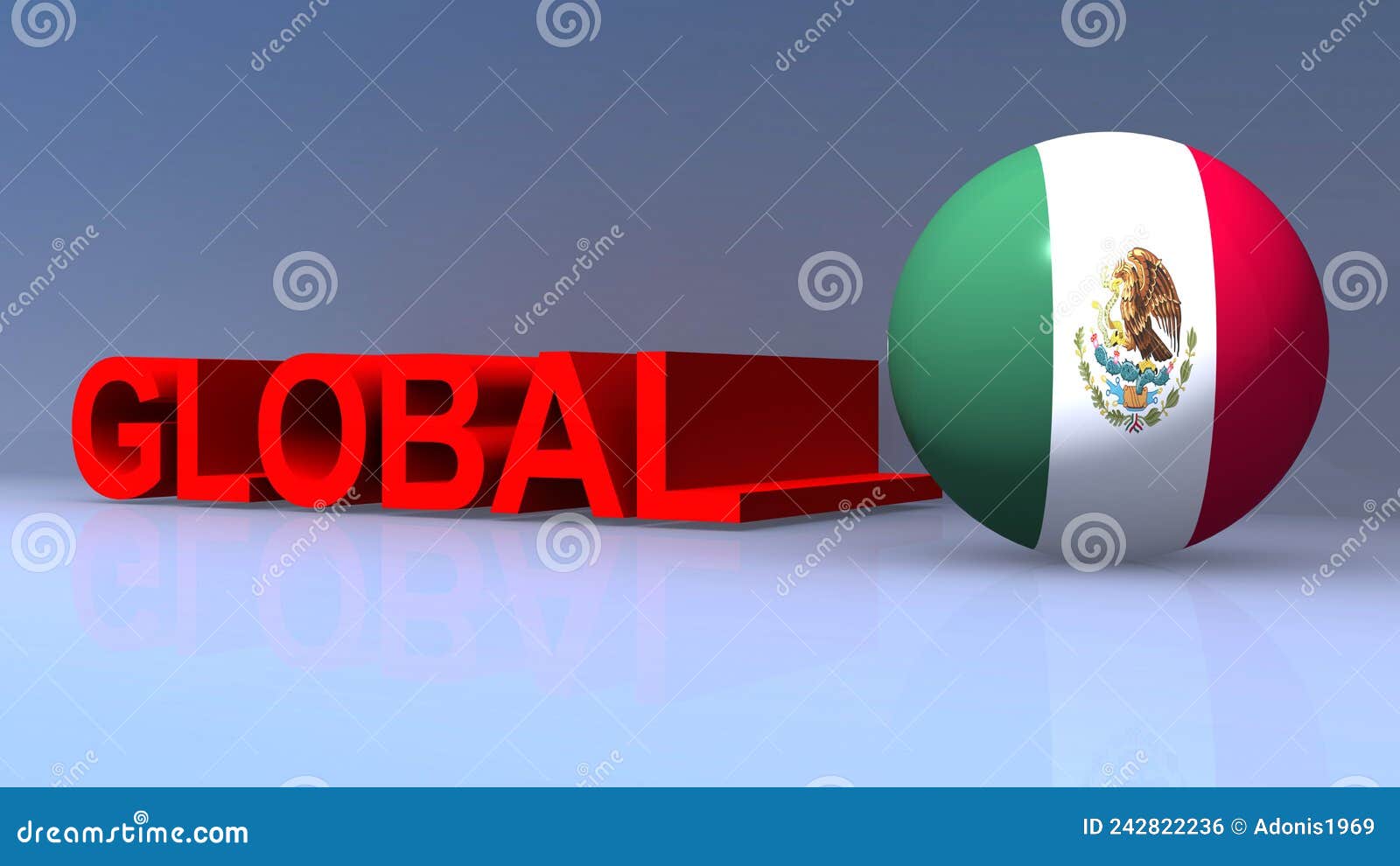 Global with Mexico Flag on Blue Stock Illustration - Illustration of ...