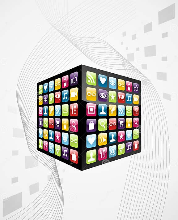 Global Mobile Phone Apps Icons Cube Stock Vector - Illustration of ...