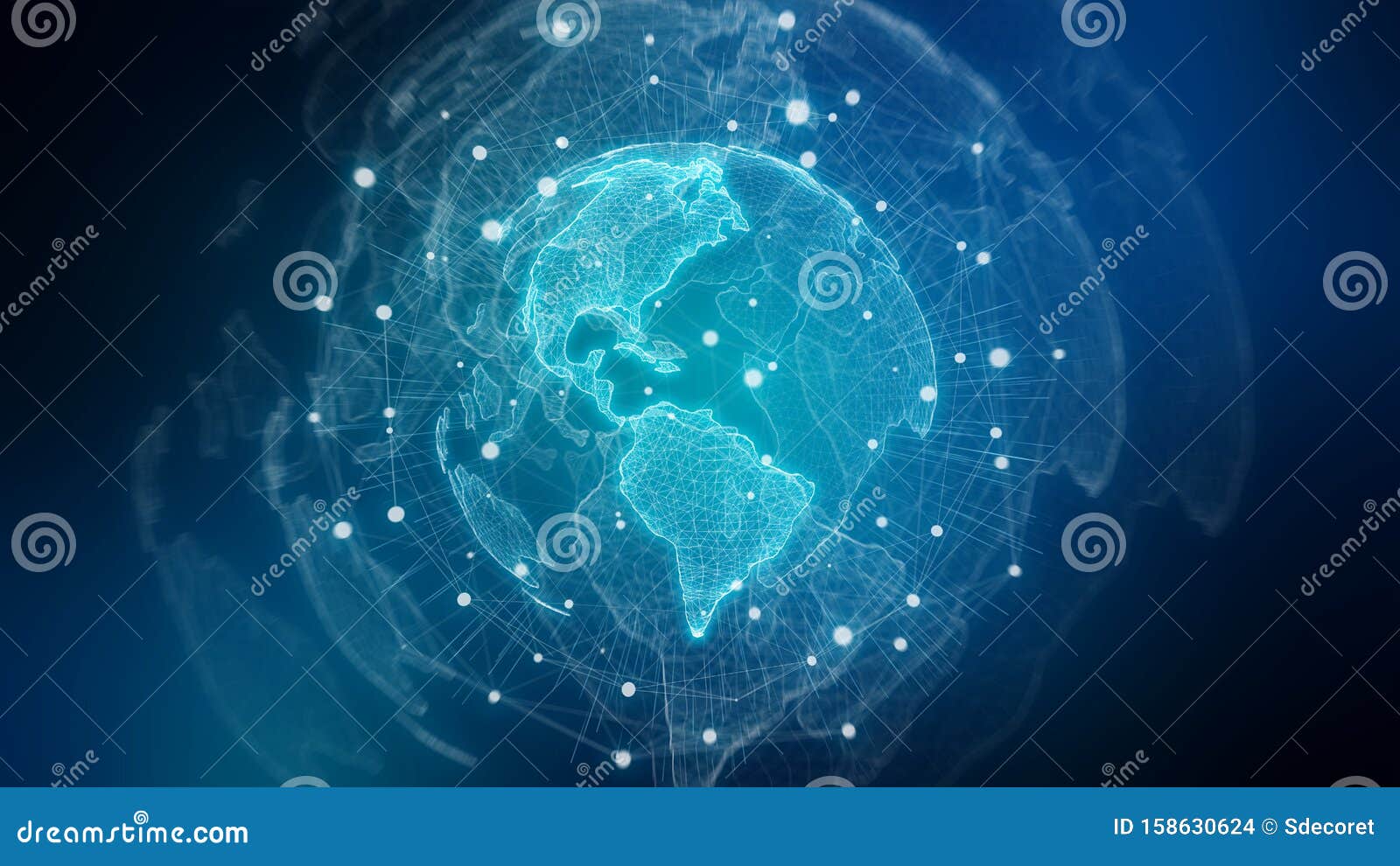 Global Network Blue Background 3D Rendering Stock Illustration ...