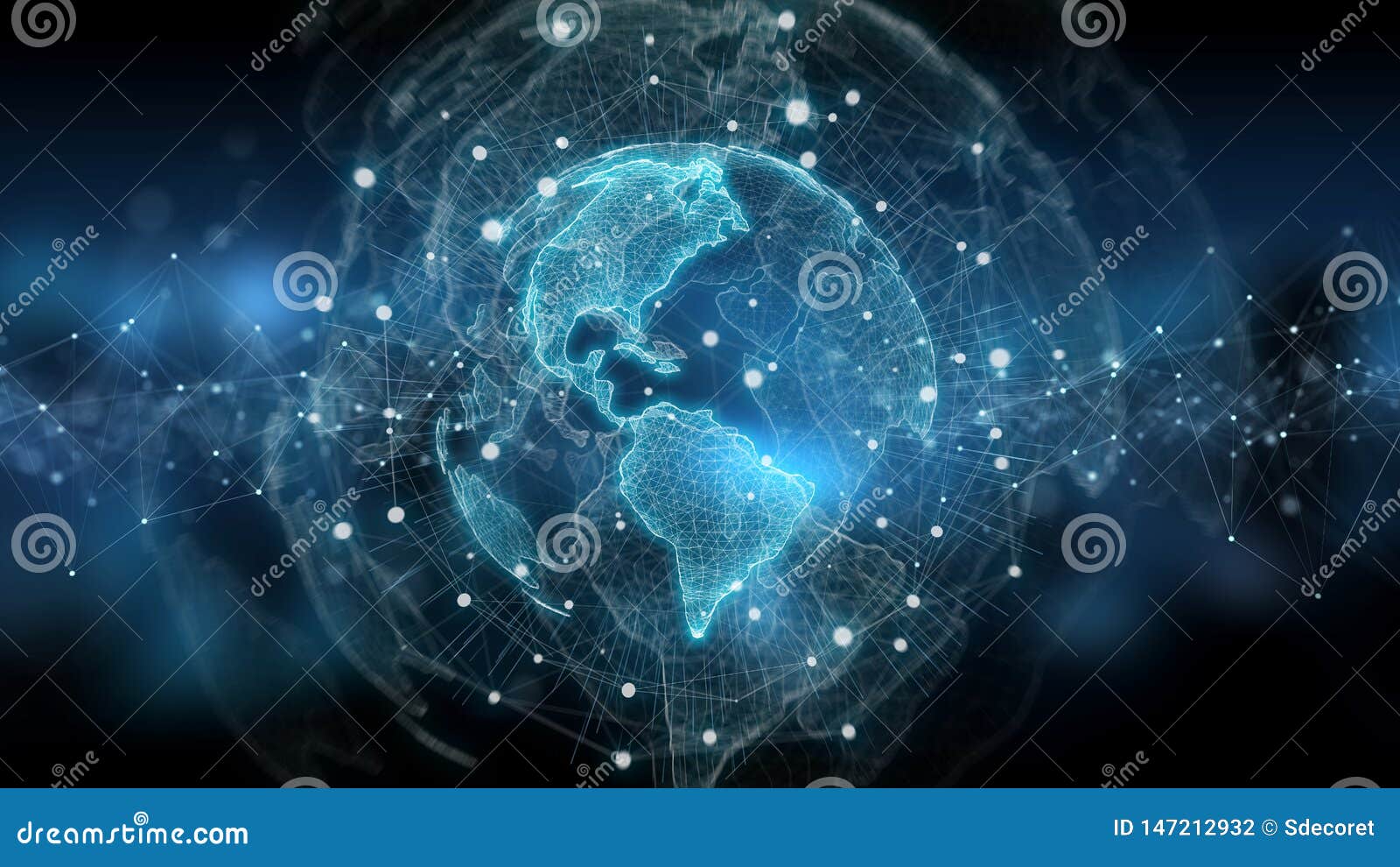 Global Network Blue Background 3D Rendering Stock Illustration ...