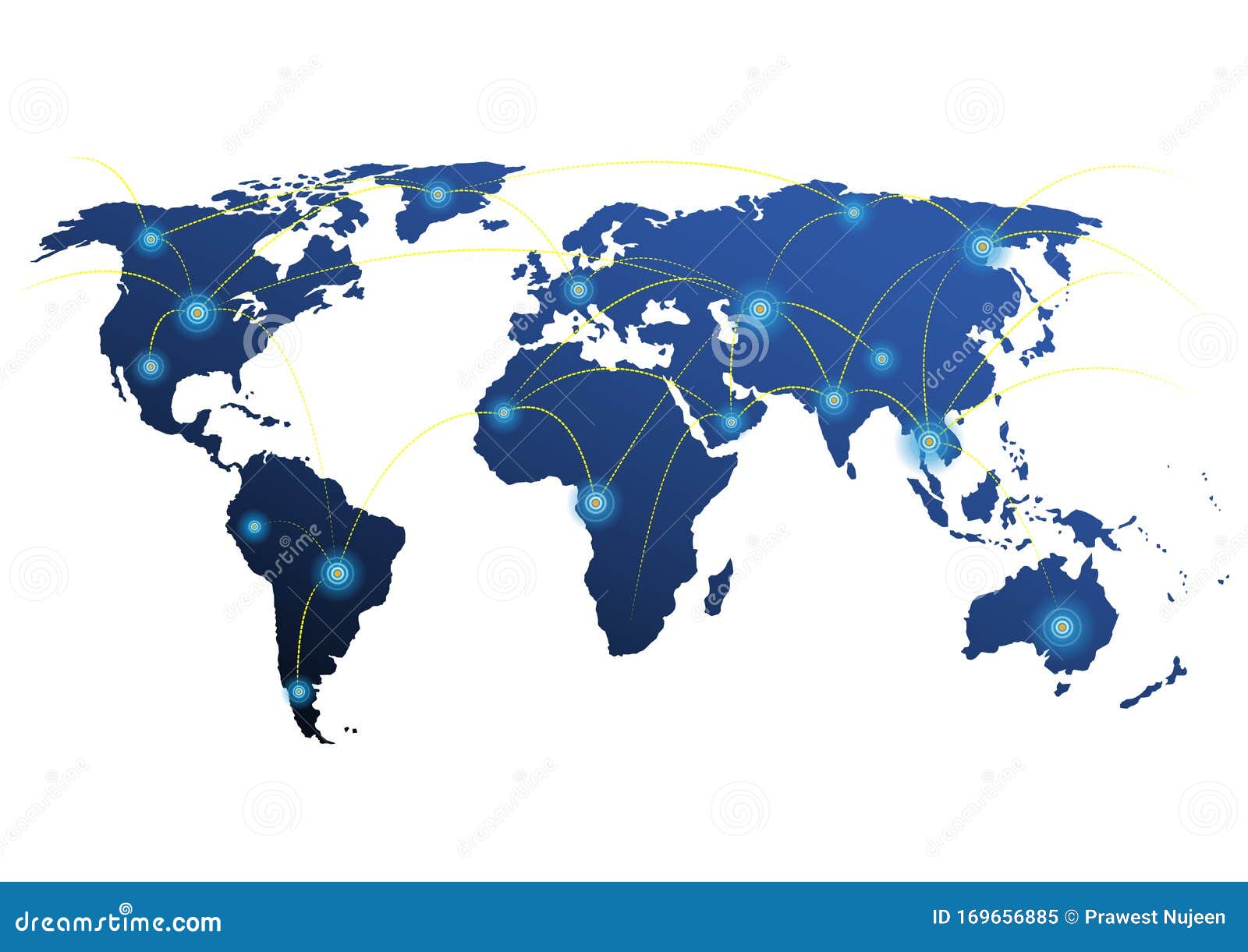 Global Network Business Connections with Dots and Light Flashes. World ...