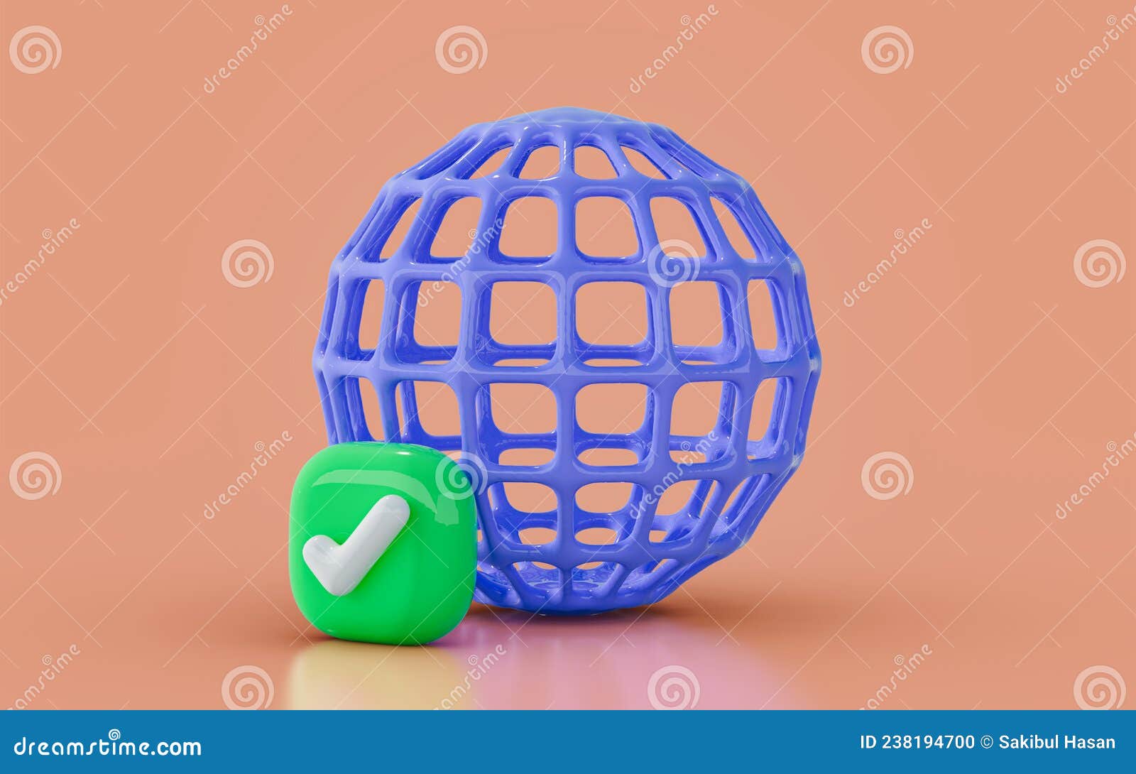 Global Network Checking Globe with Checkmark Icon 3d Render Concept ...