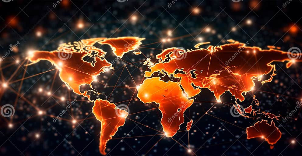 Global Network Concept. Digital Point of the World Map. Global Network ...