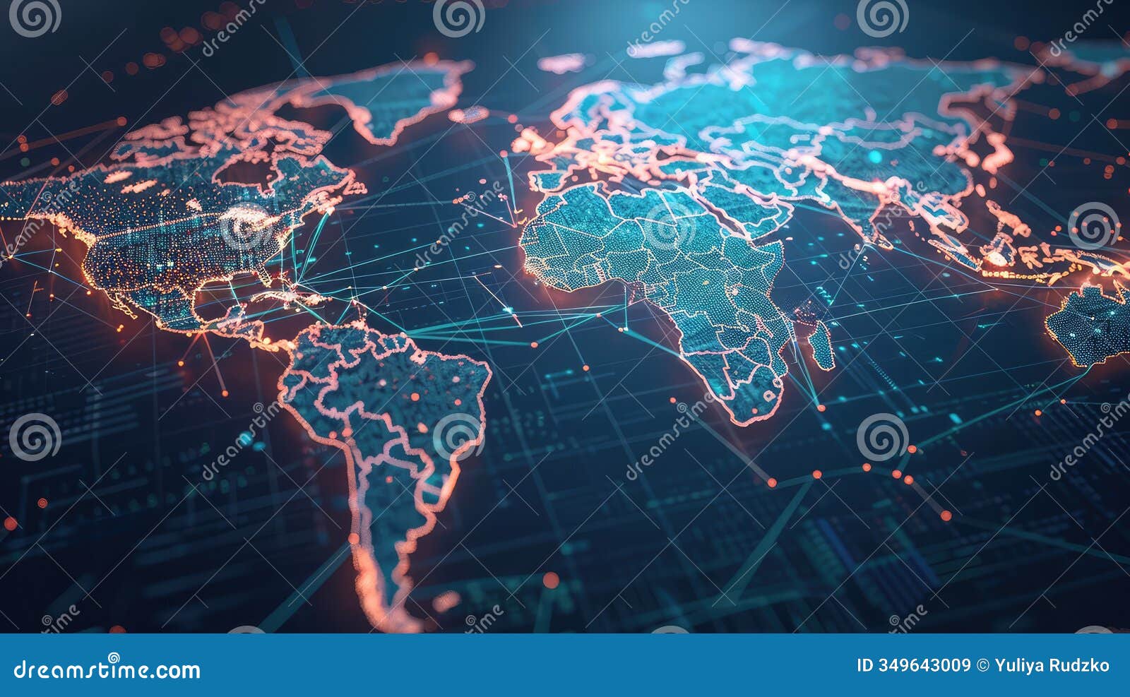 Global Network Concept: a Digital World Map Illustrating Technological ...