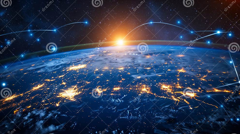 Global Network Concept on Earth, View from Space. Stock Photo - Image ...